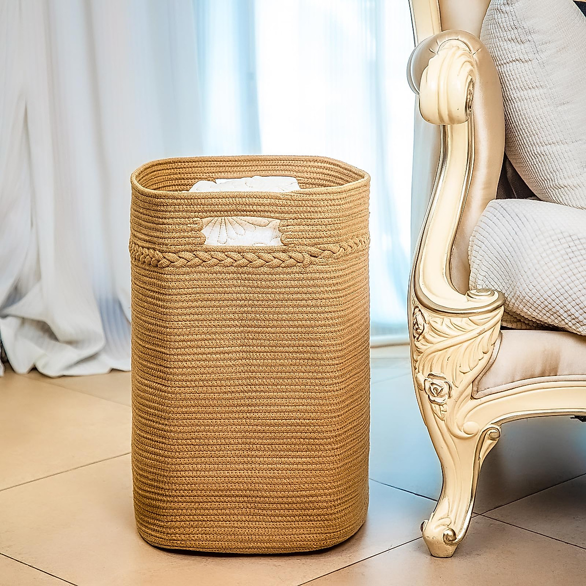 Collapsible Laundry Hamper by Homlikelan,75L Large Cotton Woven Laundry Basket with Handles,20"Tall Blanket Basket for Living Room,Bedroom,Storage Basket for Clothes,Toys,Jute