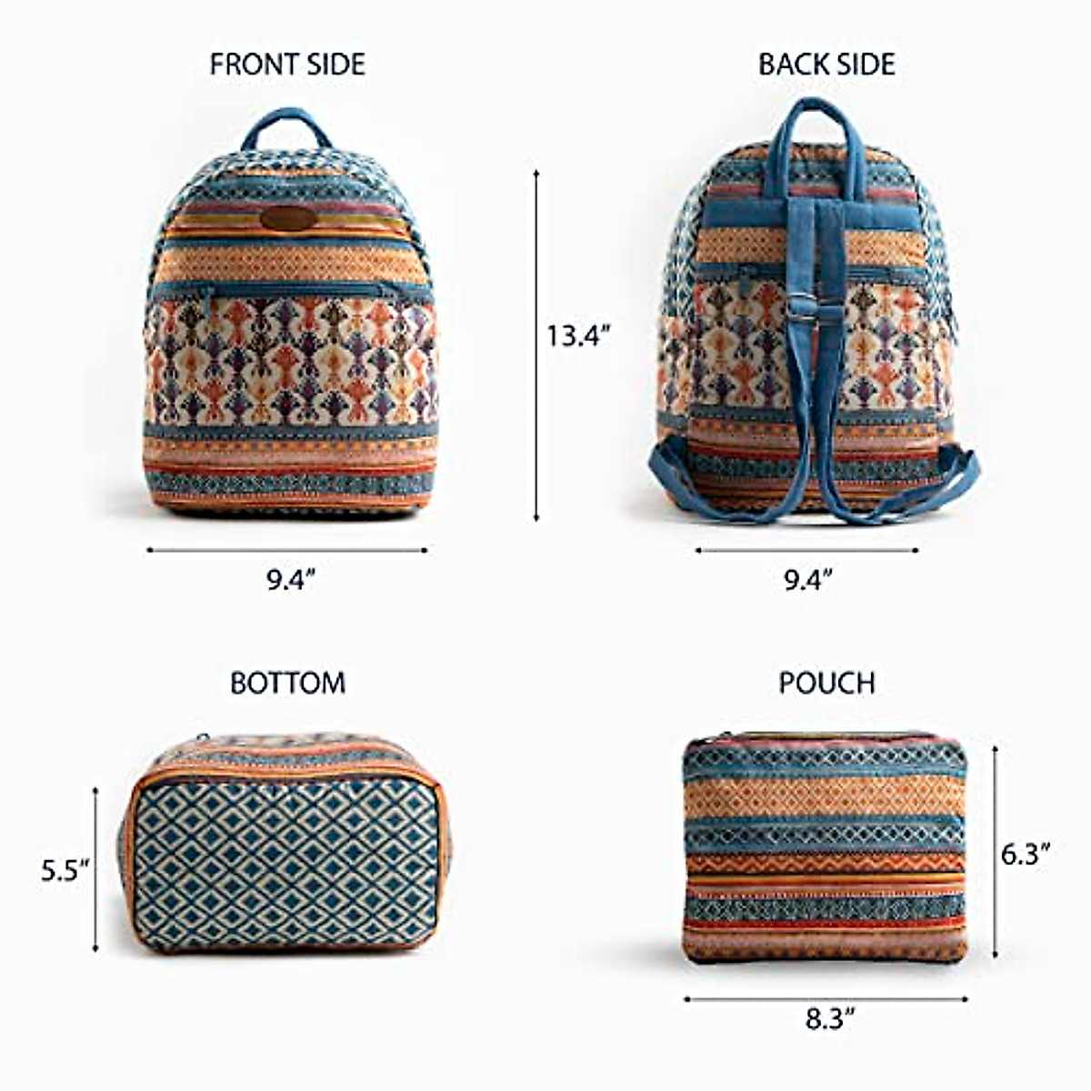 Maison d' Hermine Backpack Cotton Shoulder Backpack with Small Pouch Lightweight Bag for Travel Work Beach Perfect for Women & Men (Ikat - Ikatan)