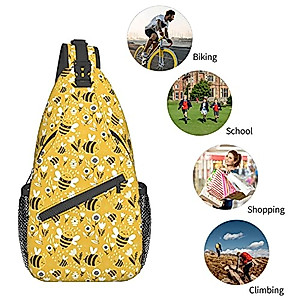 Gelxicu Cute Bees Pattern Sling Bag Crossbody Sling Backpack Shoulder Chest Bag for Women Men Travel Hiking Daypack