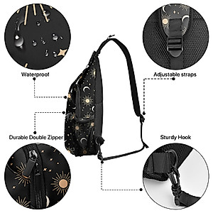 Yamegoun Moon Star Sun Sling Bag Travel Crossbody Backpack Shoulder Pack Hiking chest Daypack for Women Men Waterproof Adjustable Lightweight Outdoor Walking Running Climbing