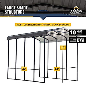 Arrow 14' x 20' x 14' 29-Gauge Metal RV Carport and Multi-Use Shelter for Large Vehicles- Charcoal