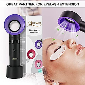 QUEWEL Eyelash Fan for Lash Extension Bladeless Fan Handheld Lash Extension Fan Dryer Mini Fan Air Conditioning Blower Eyelash Extension Supplies Drying Lash Glue (Purple)