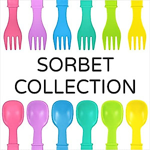 Re-Play Made in USA Toddler Forks and Spoons, Pack of 12 Without Carrying Case - 6 Kids Forks with Rounded Tips and 6 Deep Scoop Toddler Spoons - 0.2" Thick Toddler Utensils, Sorbet