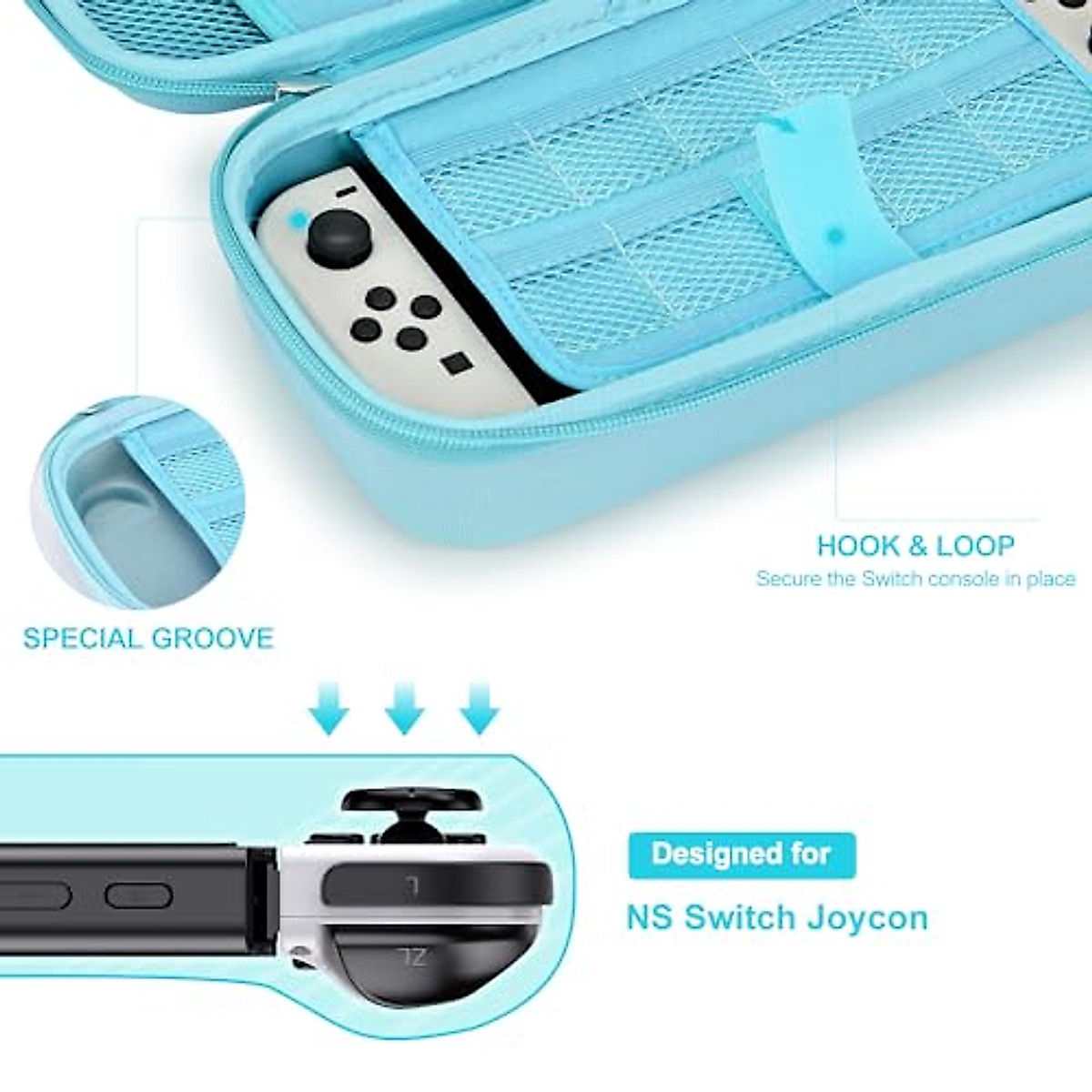 innoAura Switch OLED Case 19-in-1 Bundle with Carrying Case, Game Organizer, Screen Protector, Stand and Thumb Grips (Blue)