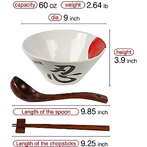 HAKONE YOSEGI Ceramic Japanese Ramen Bowl Set (Black, 60oz)