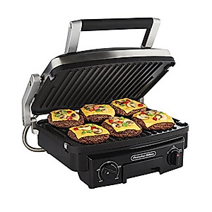 Proctor Silex 5-in-1 Electric Indoor Grill, Griddle & Panini Press, Opens Flat to Double Cooking Space, Reversible Nonstick Plates, Stainless Steel (25340R)