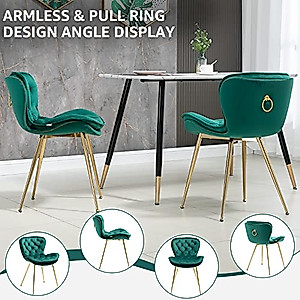NIOIIKIT Velvet Dining Chairs Set of 2, Modern Upholstered Accent Chairs Gold Legs, Comfy Tufted Side Chair with Ring Pull for Dining Room, Vanity, Living Room, Bedrooms (Emerald)