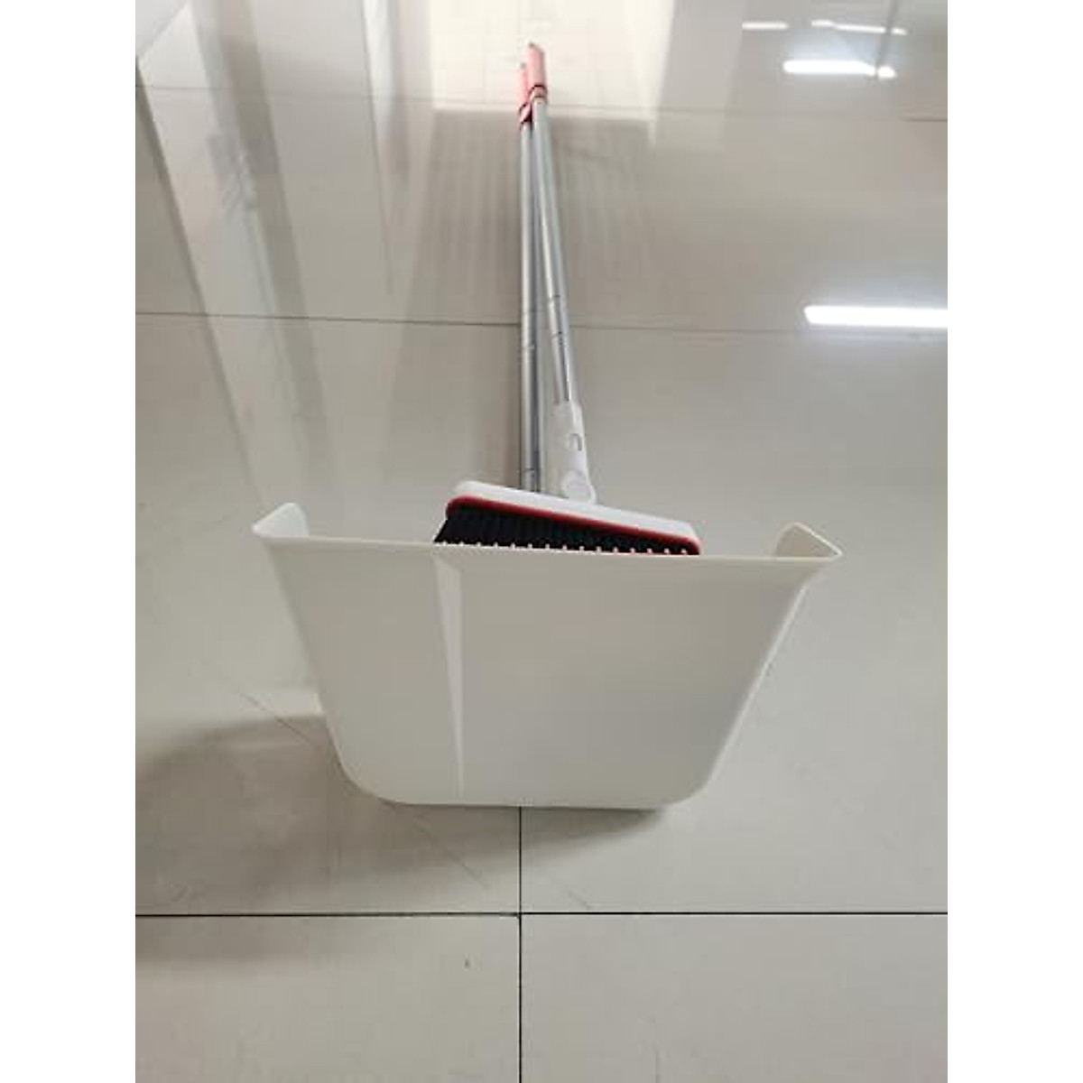 JEHONN Broom and Dustpan Set for Home, Long Handle Lightweight 180 Degree Rotating Broom Set Indoor, Upright Standing Dust Pan with Comb Teeth, Store Sweep Set for Room Kitchen Office (Grey & Red)