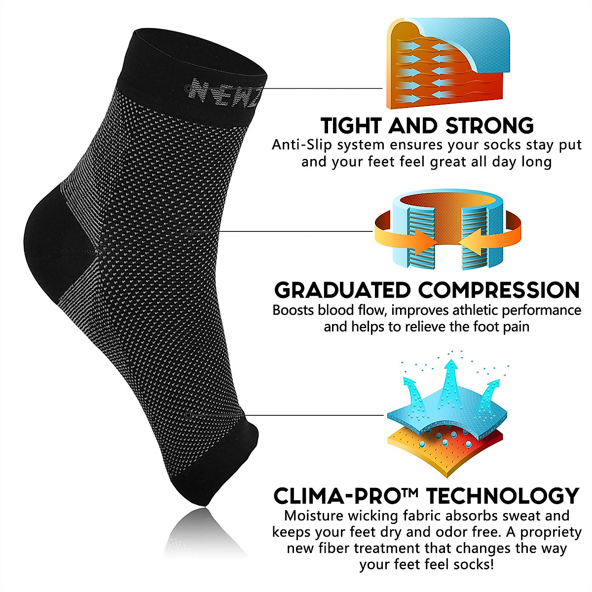 NEWZILL Plantar Fasciitis Socks with Arch Support, BEST 24/7 Foot Care Compression Sleeve, Eases Swelling & Heel Spurs, Ankle Brace Support, Increases Circulation (XXL, Black)