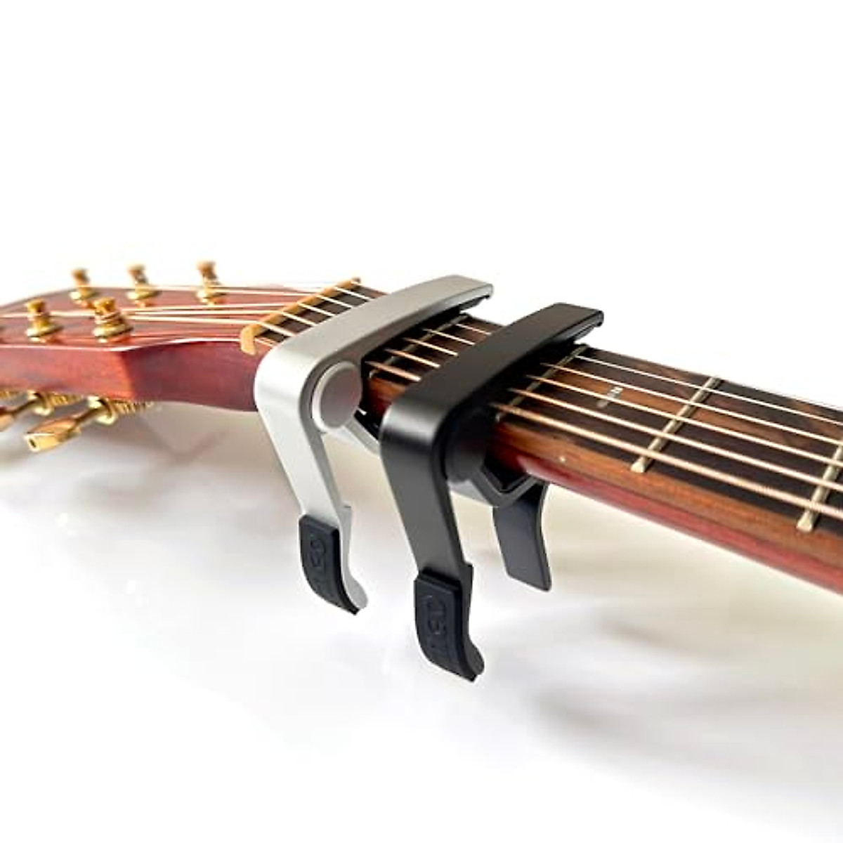 WINGO 6 String Single-handed Guitar Capo For Acoustic Electric Guitar - 2 Pack of Black and Silver