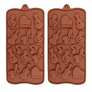 2Pcs Musical Instrument Silicone Chocolate Mold Music Note Bass Guitar Piano Saxophone Shape Candy Mini Soap Crayon Melt Mould Ice Cube Trays