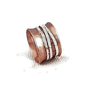 Glitter Box Exports 925 Sterling Copper & Silver Spinner Fidget ring For Women High Polish Silver Point Ring (7.25)