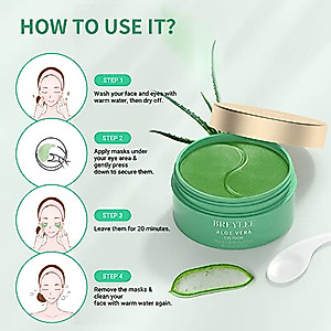 "BREYLEE Aloe Vera Eye Masks - 60 Pcs - Reduce Puffy Eyes & Dark Circles, Firm & Improve Under Eye Skin, Pure Natural Extracts for Youthful Appearance & Reduction of Fine Lines and Wrinkles."