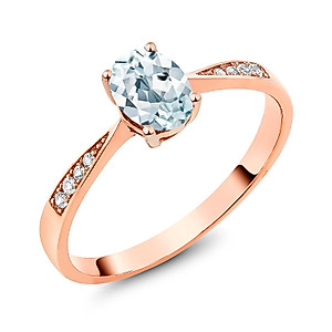 Gem Stone King 10K Rose Gold Sky Blue Aquamarine and White Diamond Engagement Ring For Women (0.78 Cttw, Gemstone March Birthstone, Oval 7X5MM, Available In Size 5, 6, 7, 8, 9)