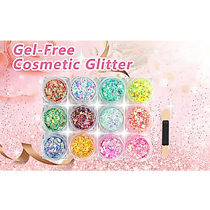 Glow in The Dark Face Body Glitter Gel - Christmas UV Black Light Glitter for Women Body/ Face/ Hair/Makeup/Nail Art, Luminous Glitter Festival Accessories Rave Carnival Party Supplies (12)