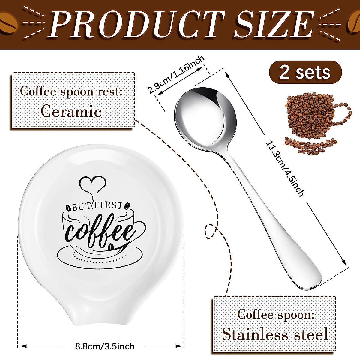 Gandeer 4 Pieces Coffee Spoon Rest and Spoon Funny Coffee Quote Ceramic Coffee Spoon Holder Rests for Coffee Station Decor Stove Top Countertop Kitchen Accessories Nice Present for Coffee Lovers