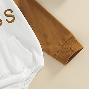 Ayalinggo Baby Sweatshirt Onesie Oversized Romper Crewneck Pullover Hoodie Sweater Infant Boy Girl Fall Winter Outfit (White&Brown BUBS,6-12 Months)