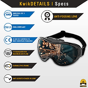 KwikSafety - Charlotte, NC - PIT VIPER ANSI Industrial [ANTI-FOG, ANTI-SCRATCH, Snug FIT] Welding Goggles Shade 5, Ventilation Infrared Welding Torch Brazing Flame Cutting Gas Oxy-Acetylene/Black