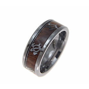 Arthur's Jewelry Genuine inlay Hawaiian koa wood band ring honu turtle tungsten comfort fit 8mm size 8