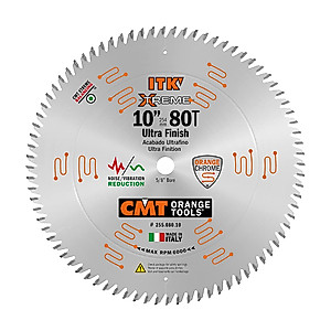 CMT 255.080.10 ITK Industrial Fine Finish Saw Blade, 10-Inch x 80 Teeth 40° ATB Grind with 5/8-Inch Bore