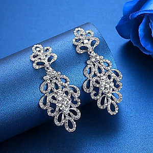 mecresh Wedding Teardrop Dangle Crystal Rhinestone Beaded Chandelier Silver Earrings for Brides