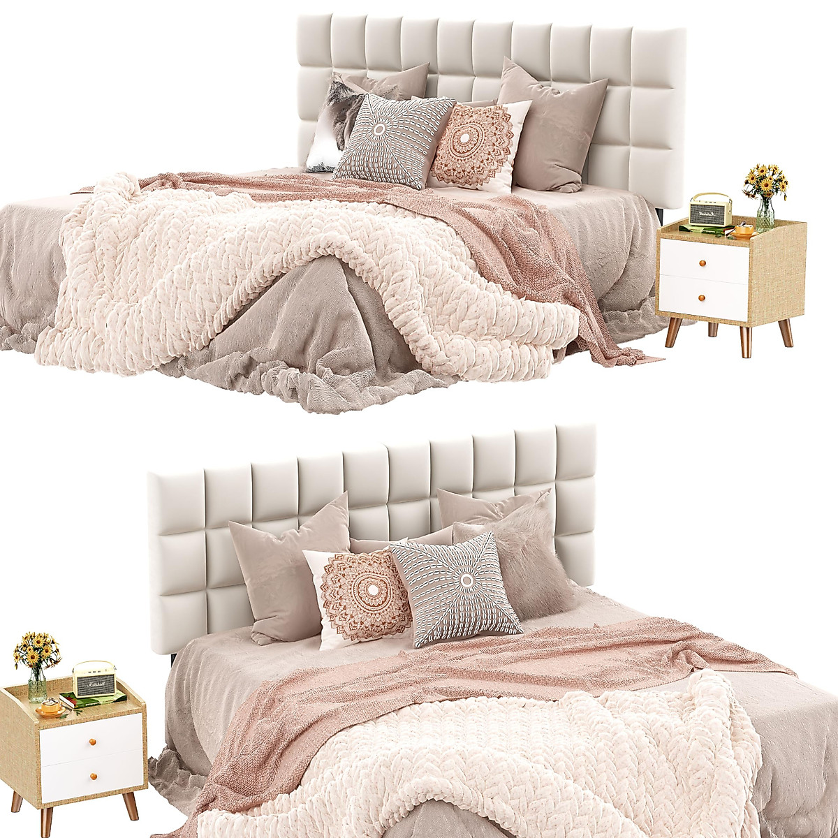 Andeworld Velvet Upholstered Tufted Queen Size Headboard,Wood Head Board with Metal Legs, Adjustable Height from 42” to 56”, Bed Headboard in Modern Design,Backboard for Bed, Beige