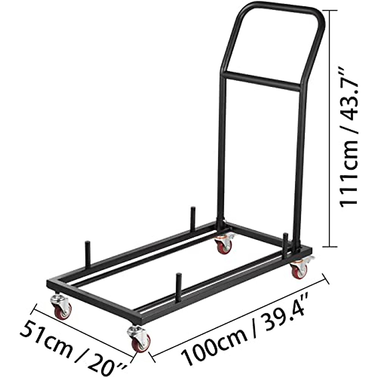 VEVOR Folding Chair Dolly, 39.4"L x 20"W x 43.7"H L-Shaped Steel Foldable Storage Cart, 2 Swivel Casters with Brakes & 2 Fixed Straight Casters, for Commercial Home Kitchen Folding Chairs Transport