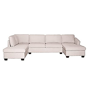 MOEO Large U-Shape Sectional Sofa, Double Extra Wide Chaise Lounge Couch, Birch Wood Legs Sponge, for Living Room Apartment, Office, Beige