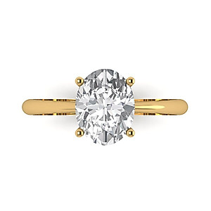Clara Pucci Yellow 14k Solid Gold Solitaire anniversary Engagement Promise Bridal Ring - 2 Carat Oval Cut Clear Simulated Diamond Size - 7.25