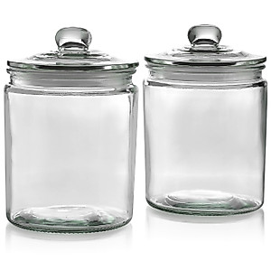 2 Pc 1/2 Gallon 64oz Clear Glass Storage Jar with Lids - Airtight Food Jars - Glass Kitchen Containers for Pantry, Countertop