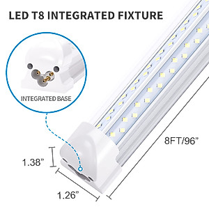 JOMITOP 8 Ft Integrated LED Tube Light 120W T8 V Shaped 96" Four Row 14400 Lumens(300W Fluorescent Equivalent) Clear Cover Super Bright White 6500K Pack of 6