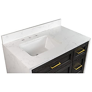Palisade 36-inch Bathroom Vanity (Engineered Marble/Dark Oak): Includes Dark Oak Cabinet with Engineered Marble Waterfall Countertop and White Ceramic Sink