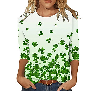 CHEEKEY St Patricks Day Shirt Women 3/4 Sleeve Irish Shamrock Shirts Casual Summer Tops Round Neck Lucky Green Shirts, A01 White, XL