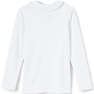 Lands' End School Uniform Girls Long Sleeve Ruffle Collar Knit Peter Pan White Kids Medium