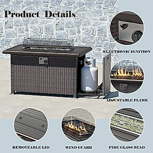 Gotland 15 Piece Outdoor Patio Furniture Set with Gas Fire Pit Table Sectional Sofa w/43in Propane Pit, 55,000 BTU Auto-Ignition Firepit w/Glass Wind Guard