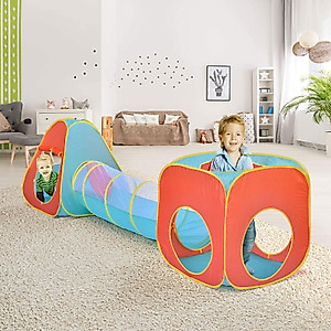 FUN LITTLE TOYS 3 in 1 Pop Up Play Tent with Tunnels, Ball Pit for Babies, Toddlers, Boys, Girls, Indoor/Outdoor Tent for Kids
