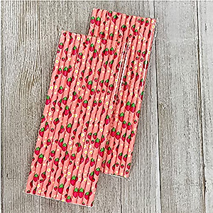 Strawberry Pattern Paper Straws - Pink Red Green - 7.75 Inches - 50 Pack