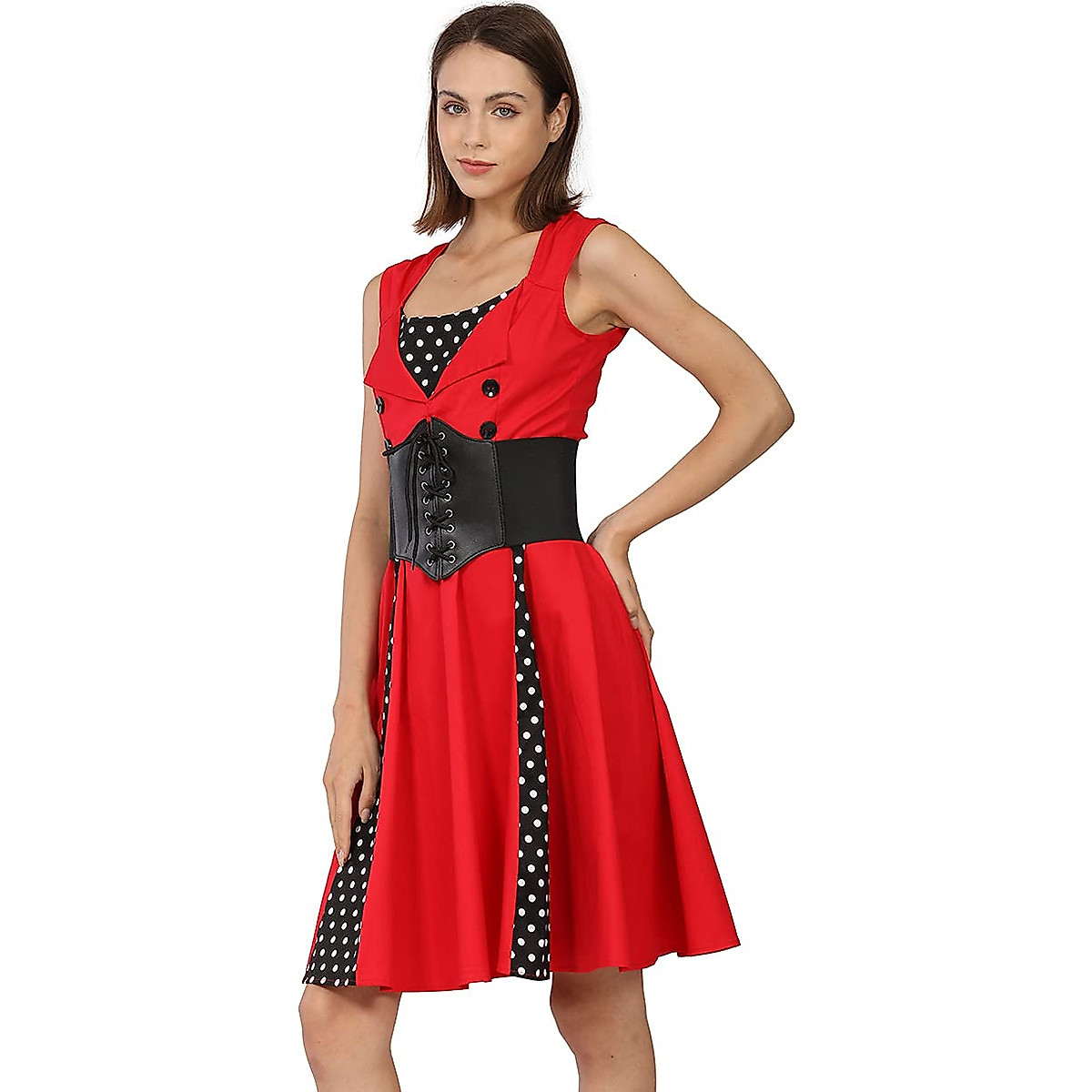 Hoerev Corsets Belt Tops Leather Vest Pirate Halloween Costume Lace Up Waist Belt Bustiers Corsets For Women