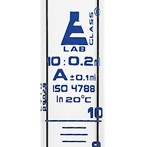 EISCO Graduated Cylinder, 10ml - Class A Tolerance ±0.10ml - Round Base - Blue Graduations - Borosilicate 3.3 Glass