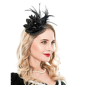 Zivyes Fascinators Headband for Women Tea Party Hat Kentucky Derby Wedding Flower Mesh Feathers Hair Clip