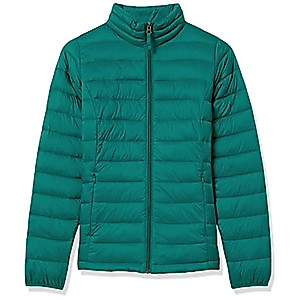 Amazon Essentials Women's Lightweight Long-Sleeve Water-Resistant Puffer Jacket (Available in Plus Size), Dark Emerald Green, X-Large