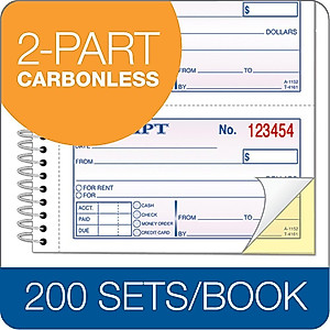 TOPS Money/Rent Receipt Book, 2-Part, Carbonless, 11 x 5.25 Inches, 4 Receipts/Page, 200 Sets per Book (4161) , White
