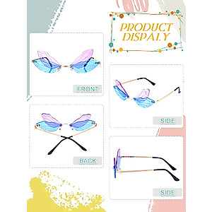 7 Pieces Dragonfly Sunglasses Fairy Glasses Butterfly Glasses Rimless Sunglasses for Women Men