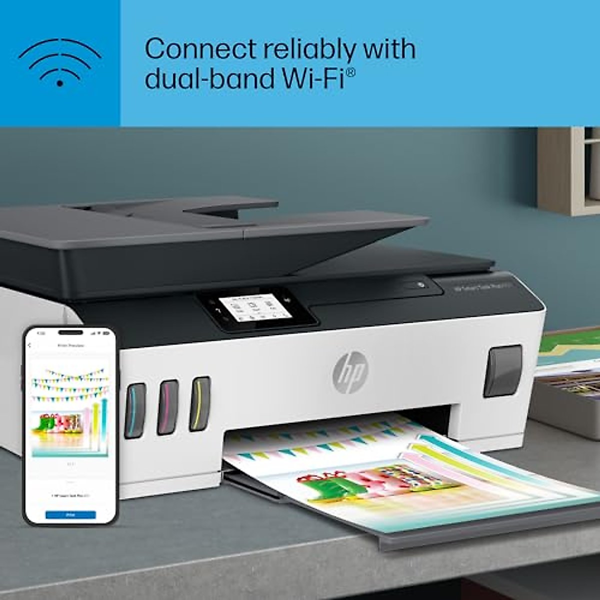 HP Smart -Tank Plus 651 Wireless All-in-One Ink -Tank Printer, up to 2 Years of Ink in Bottles, Auto Document Feeder, Mobile Print, Scan, Copy, Works with Alexa (7XV38A)