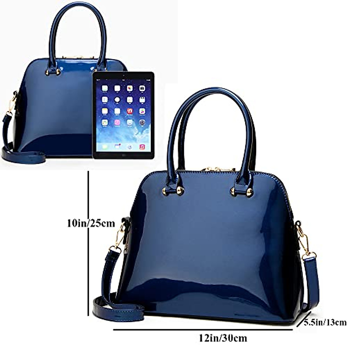 ZiMing Glossy Patent Leather Handbags Classic Dome Satchel Bag Women Stylish Crossbody Bags Top Handle Purses Shoulder Bag-Black