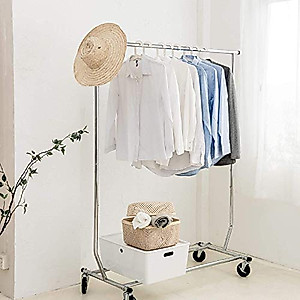Camabel Clothing Garment Rack Capacity 300 lbs Heavy Duty Adjustable Rolling Moveable Commercial Grade Steel Extendable hanging drying High Chrome With Brake Metal Shelf on with Wheels for Boxes BG384