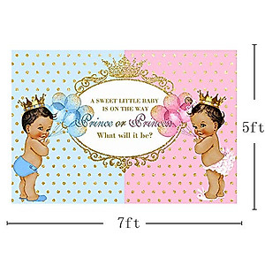 MEHOFOTO Royal Gender Reveal Party Photo Background Baby Shower Prince or Princess Pink or Blue Gold Polka Dots Balloons Decoration Photography Backdrops Banner for Dessert Table Supplies 7x5ft