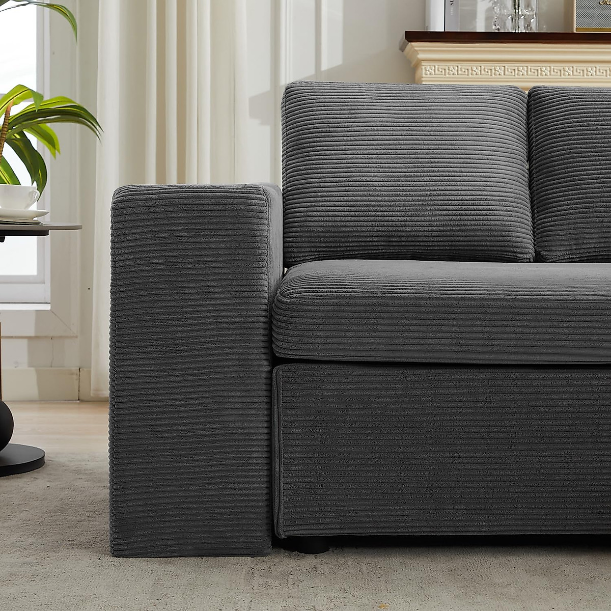 Bumblr 93" Modular Sectional Couches for Living Room Furniture, Comfy L Shape Couch with Chaise, Pull Out Couch with 2 Ottomans, Wide Sofa Armrest with Storage Space, Dark Grey