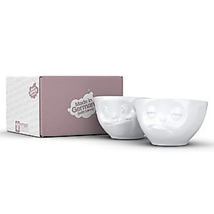 FIFTYEIGHT PRODUCTS TASSEN Medium Porcelain Bowl Set No. 3, Tasty & Snoozy Face, 6.5 oz. White (Set of 2 Bowls)