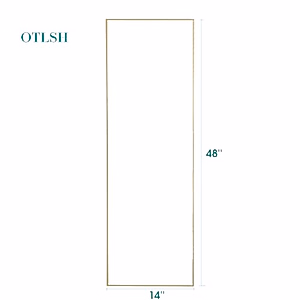 Otlsh 14"×48" Door Mirror,Full Length Mirror, Over The Door, Wall Mirror, Thin Frame, Aluminum Alloy, for Bedroom, Living Room, Entryway -Gold